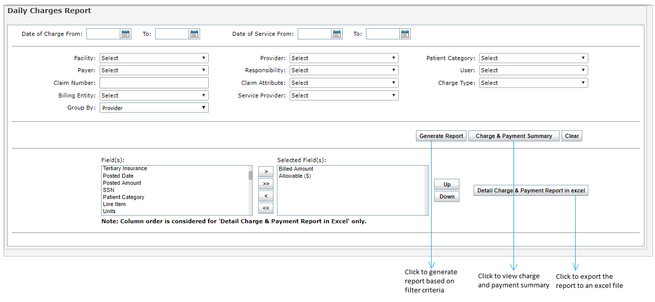 Daily Charges Report