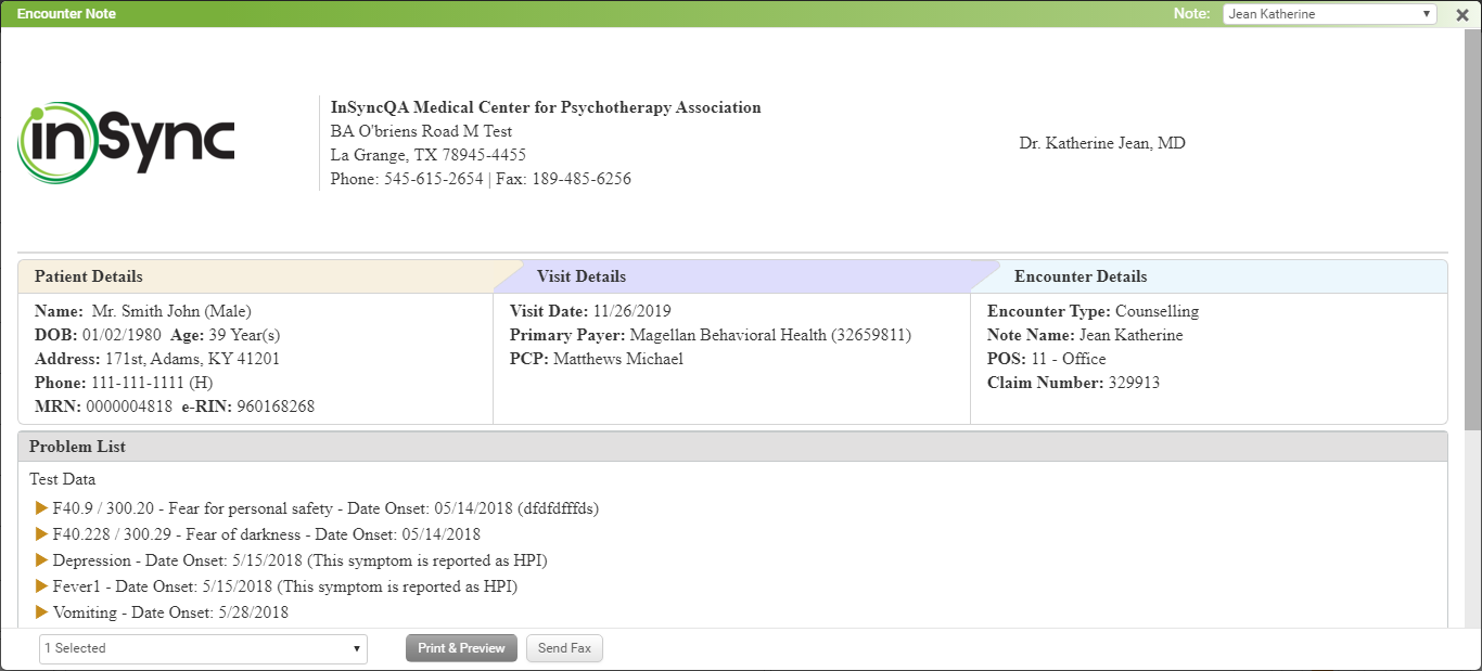 Printing Encounter Note